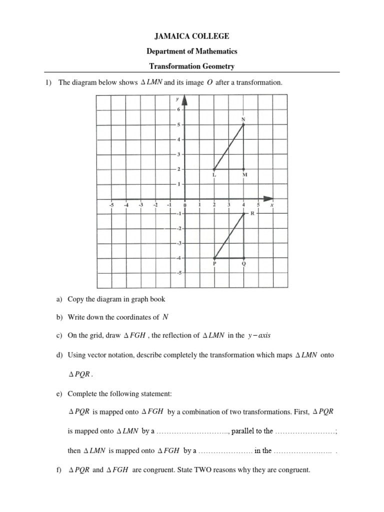 Transformation Geometry Worksheet | PDF | Cartesian Coordinate System ...