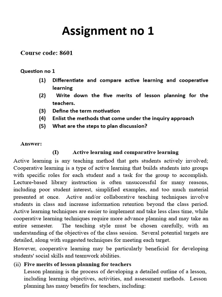 Assignment No 1: Course Code: 8601 | PDF | Educational Assessment | Motivational