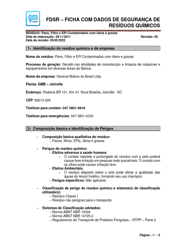 FDSR: Resíduos Contaminados com Óleo | PDF | Desperdício | Química