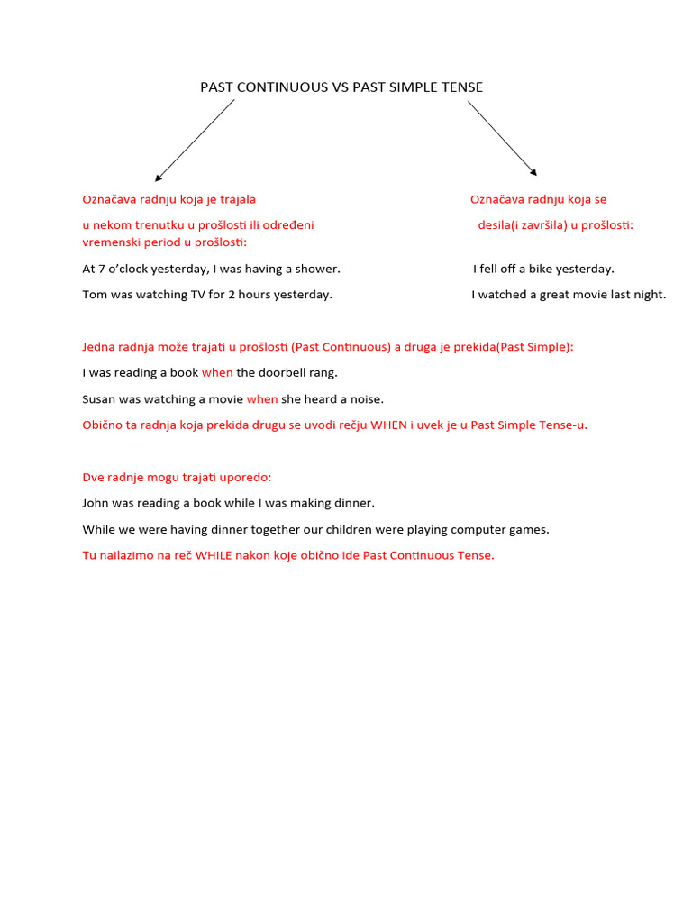 Past Simple vs. Past Continuous Tense | PDF