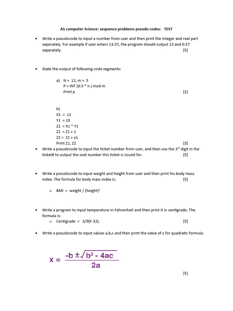 Pseudocode for Sequence Problems | PDF