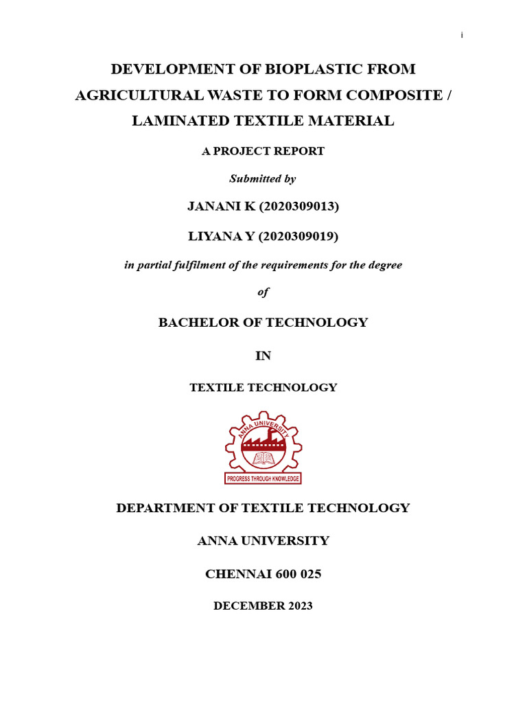Development of Bioplastic From Agricultural Waste To Form Composite ...