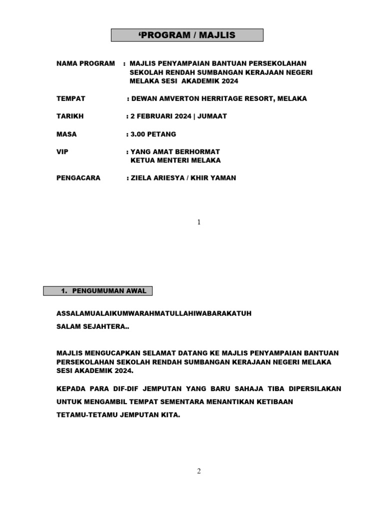 Skrip Emcee Tapem Melaka | PDF