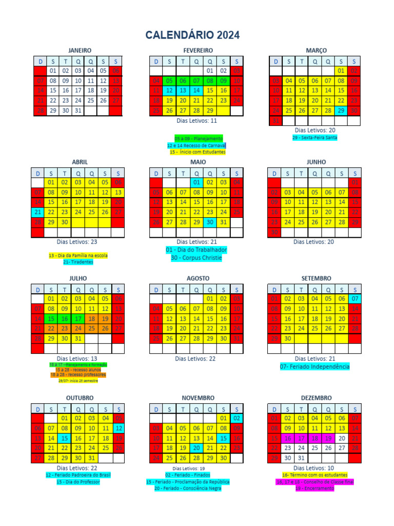 Calendario Escolar 2024 Atualizado | PDF
