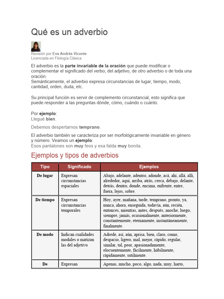 Definición y Tipos de Adverbios | PDF | Red alimentaria | Adverbio