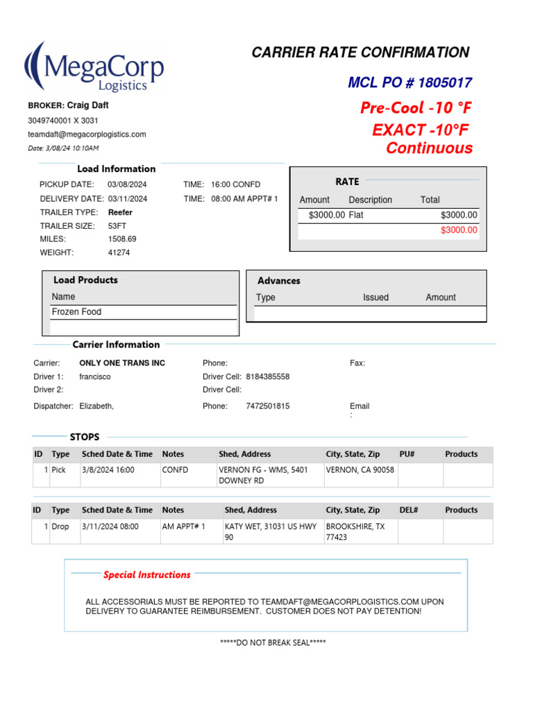 Carrier Load Confirmation | PDF | Cargo | Freight Transport