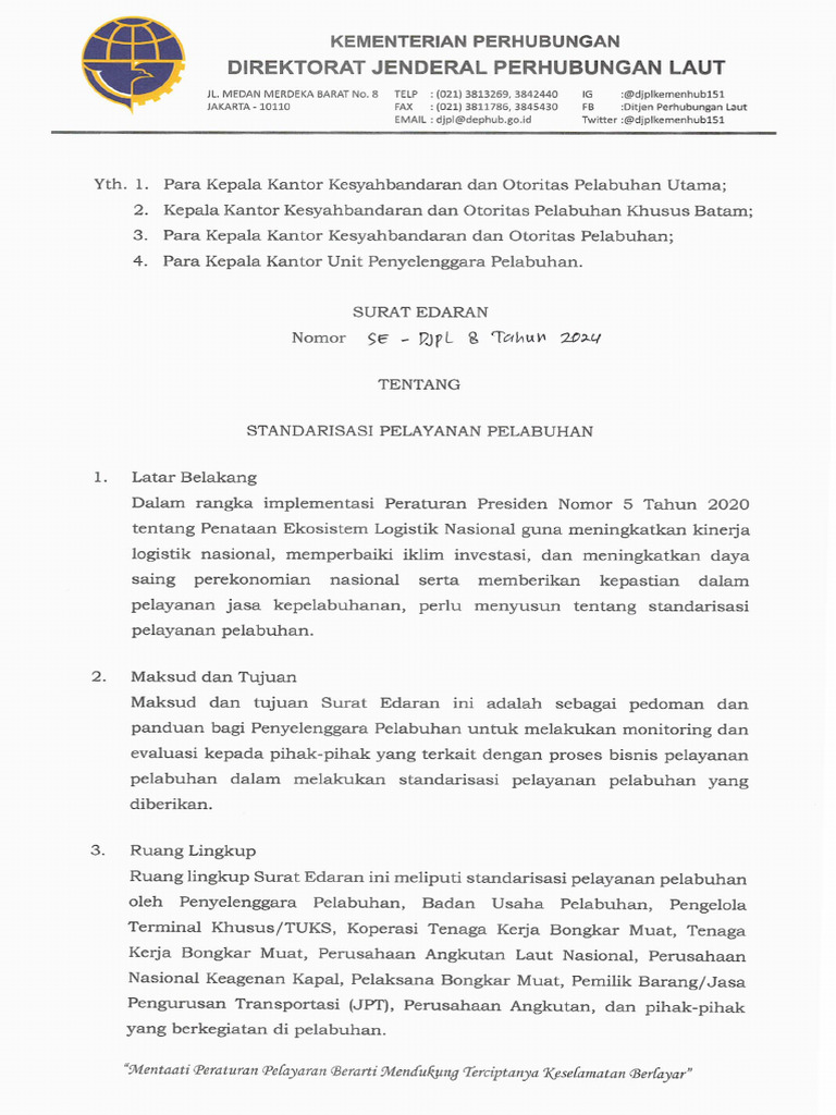 Salinan Sesuai Dengan Aslinya Surat Edaran Nomor SE - DJPL 8 TAHUN 2024 ... Salinan Sesuai Dengan Aslinya Surat Edaran Nomor SE - DJPL 8 TAHUN 2024 ...