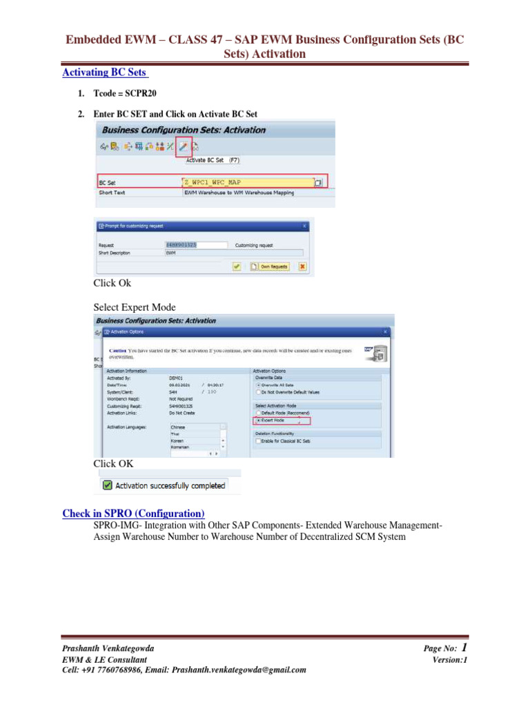 Embedded EWM CLASS 47 - SAP EWM Business Configuration Sets (BC SETS) Activation | PDF ...