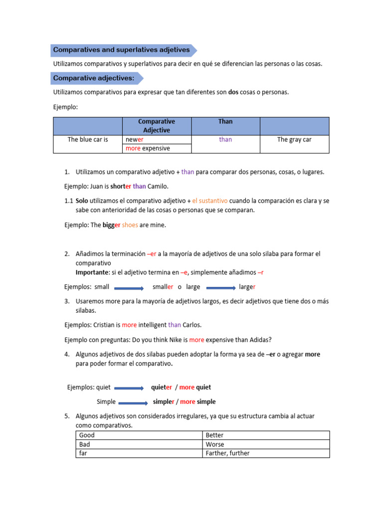 Comparatives and Superlatives Adjetives Expla | PDF | Tipología ...