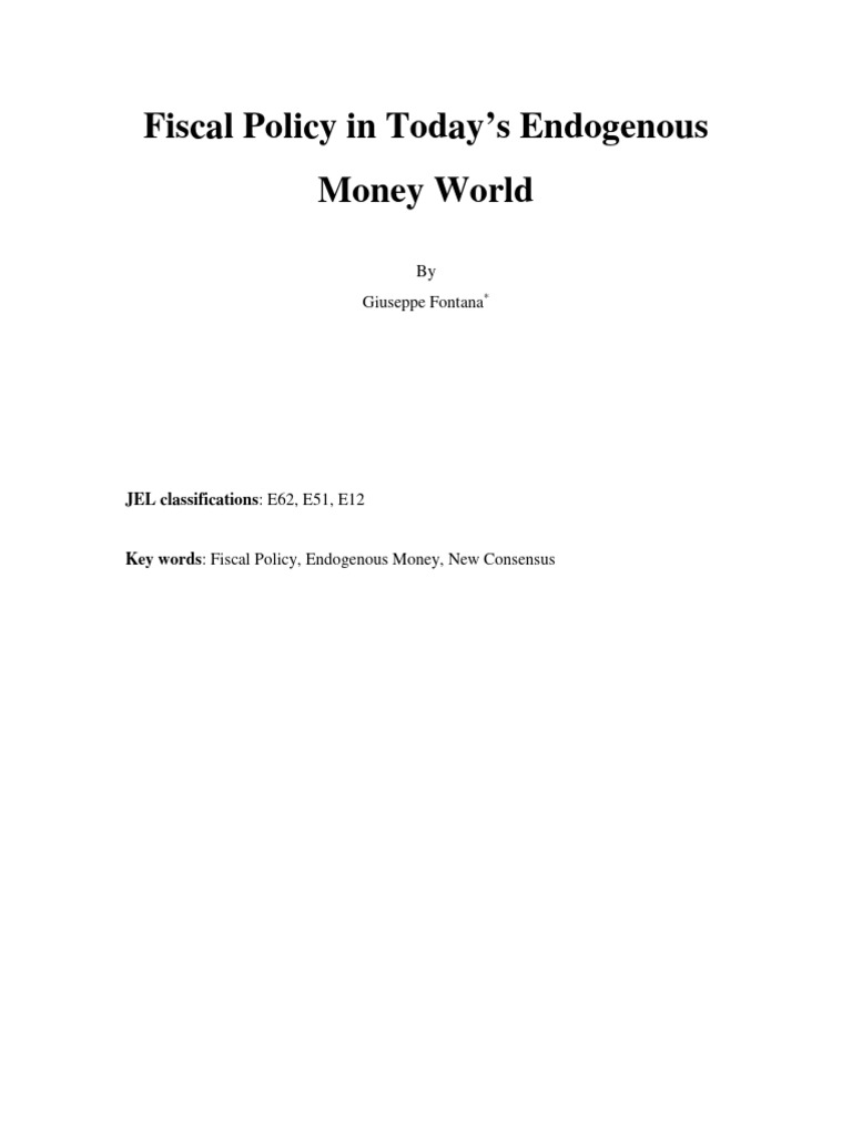 Fiscal Policy in Today's Endogenous Money World | PDF | Fiscal Policy ...