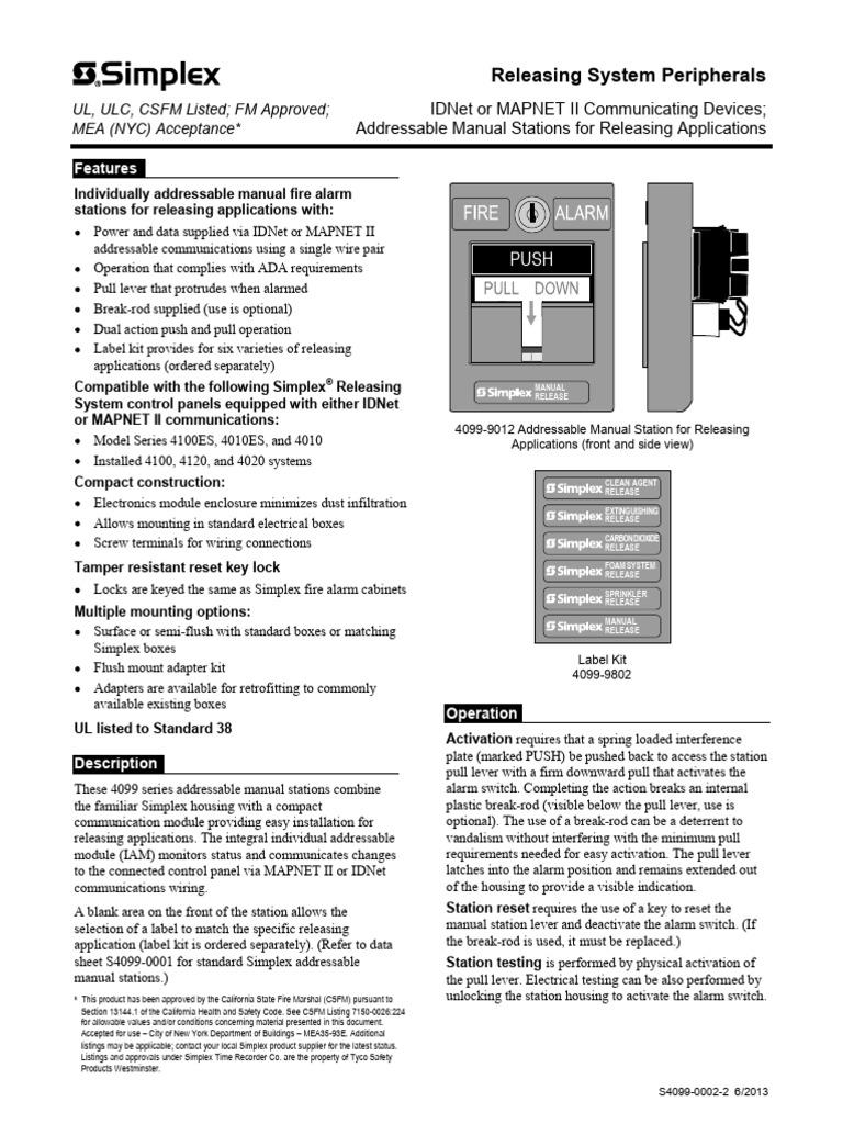 5 Estacion Manual Simplex Releasing | PDF | Switch | Fire Sprinkler System