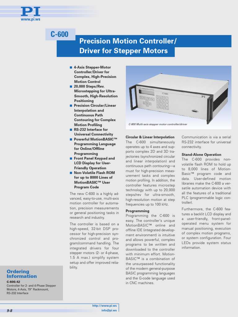 Precision Motion Controller Driver For Stepper Motors | PDF | Power ...