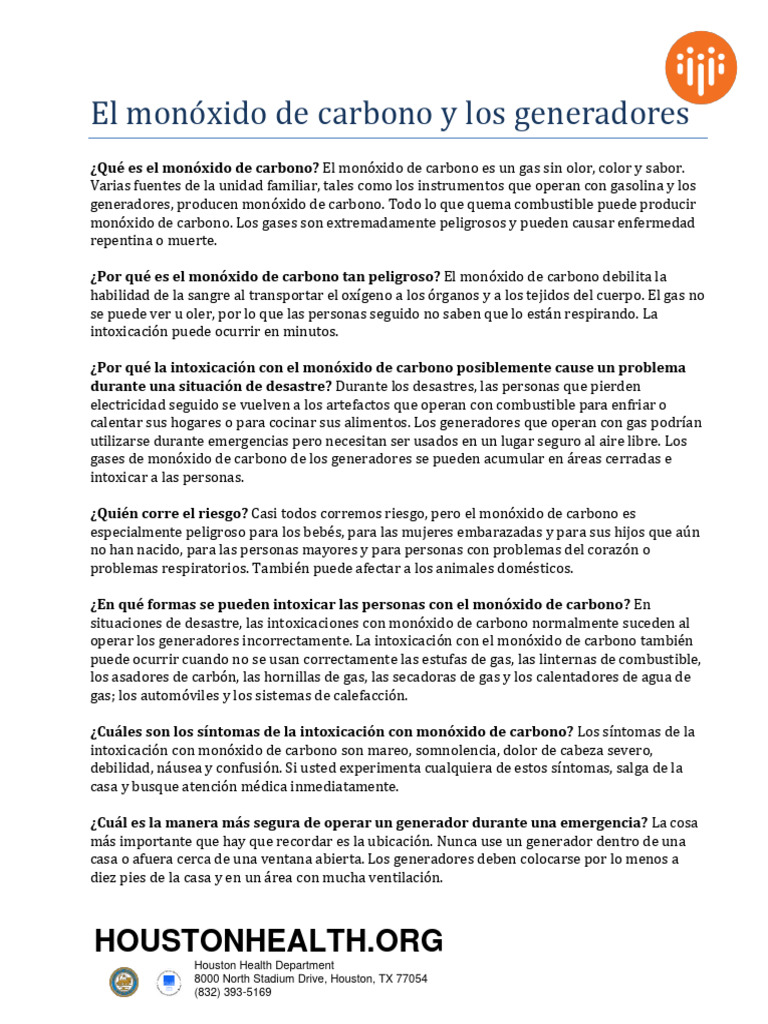 carbon-monoxide-generators-factsheet-spanish | PDF | Monóxido de ...