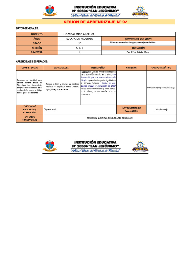 Sesion N°2 Ii Bim 2023 1ero | PDF | Dios | Amor