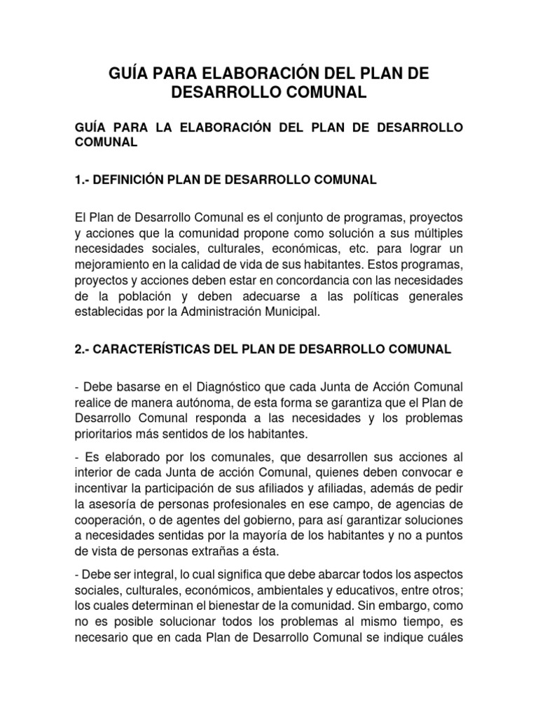 Guía para Elaboración Del Plan de Desarrollo Comunal | PDF | Planificación