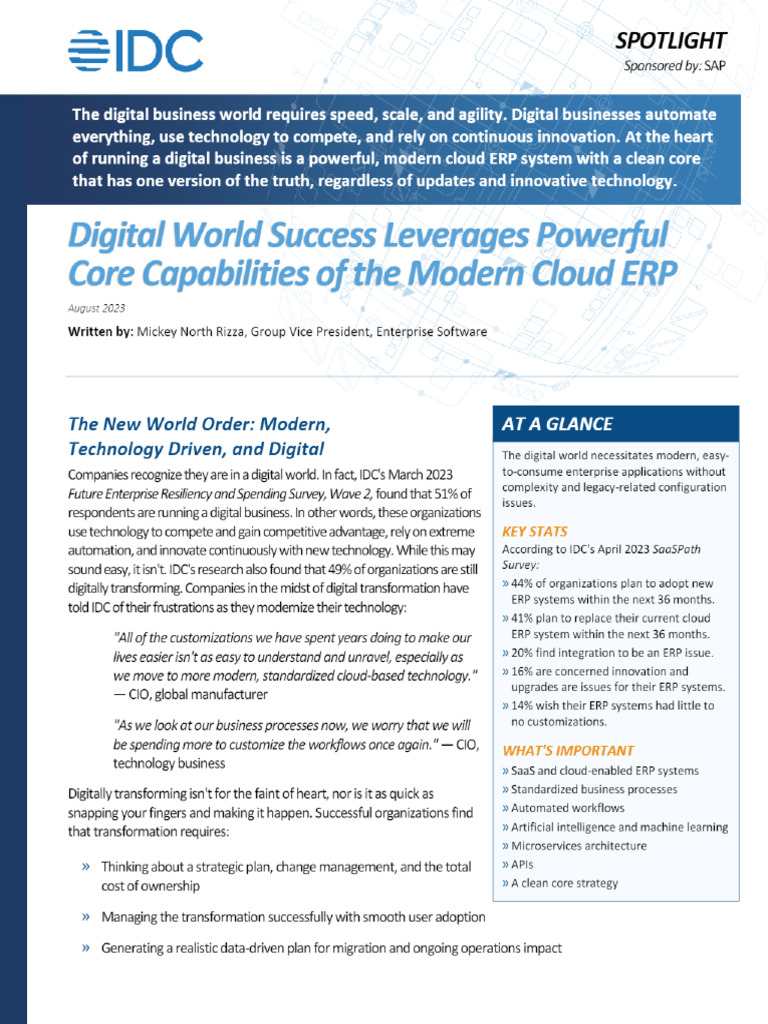 Digital World Success Leverages Powerful Core Capabilities Of The Modern Cloud Erp Pdf
