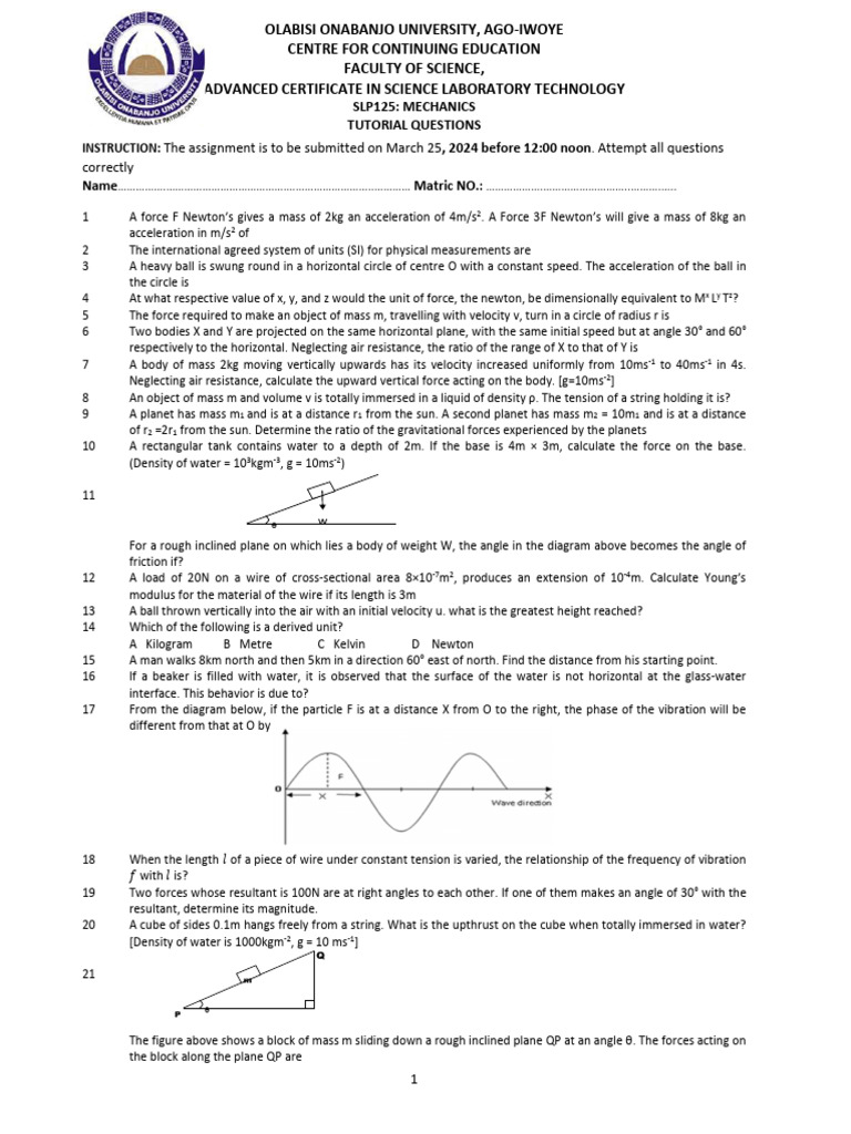 SLP125 TUTORIAL | PDF | Acceleration | Force