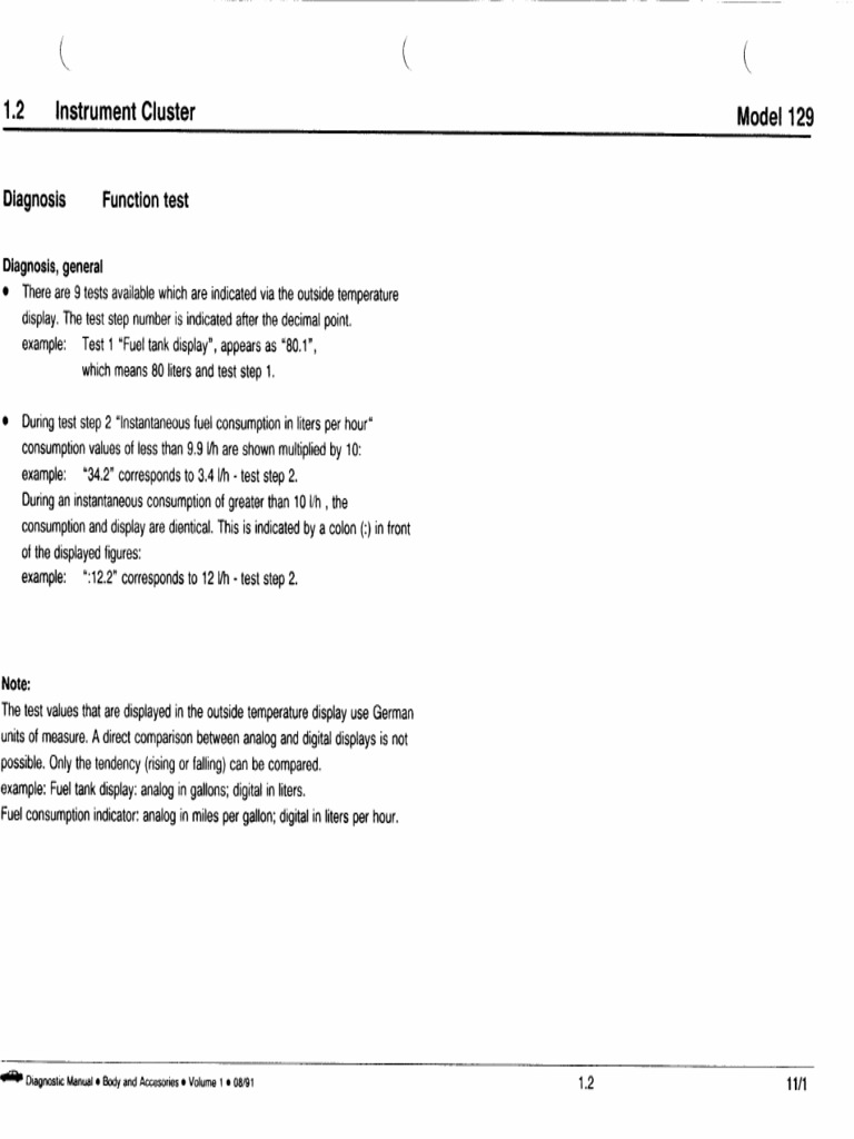 R129 Instrument Cluster Function Test | PDF