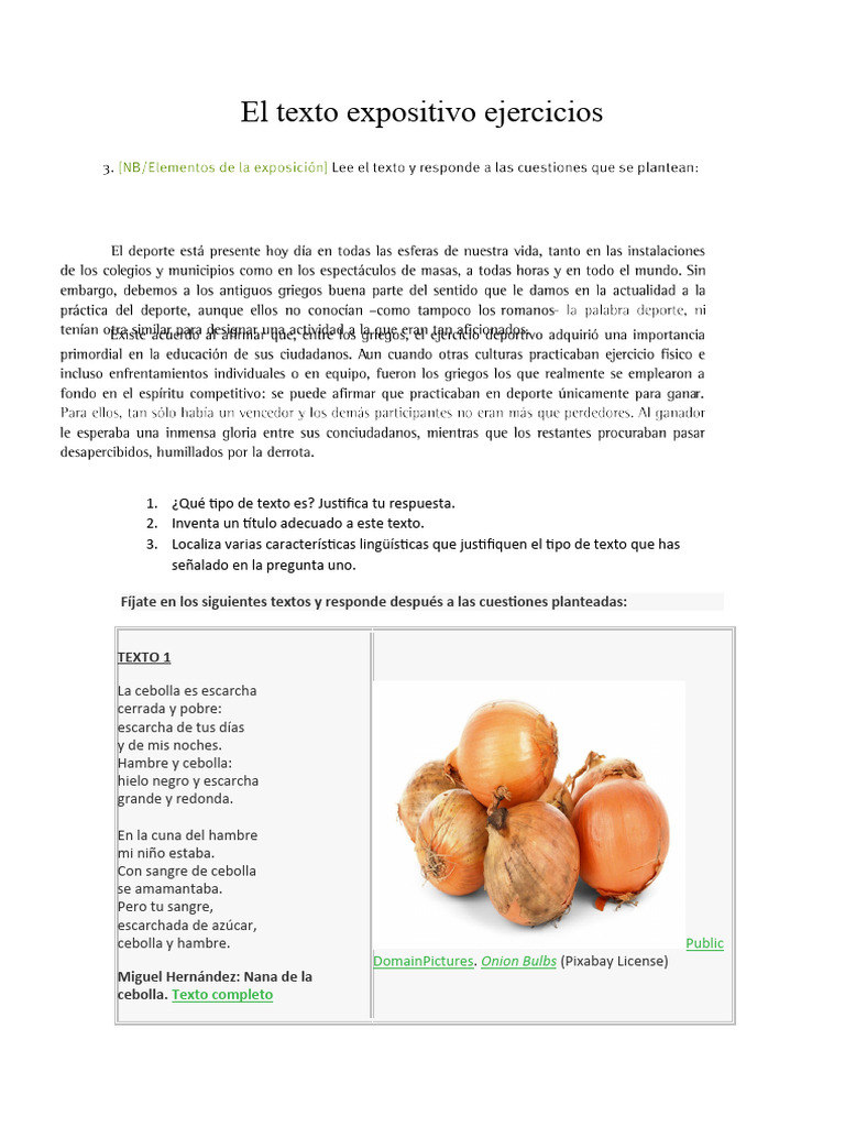 El Texto Expositivo Ejercicios | PDF | Cebolla | Hoja