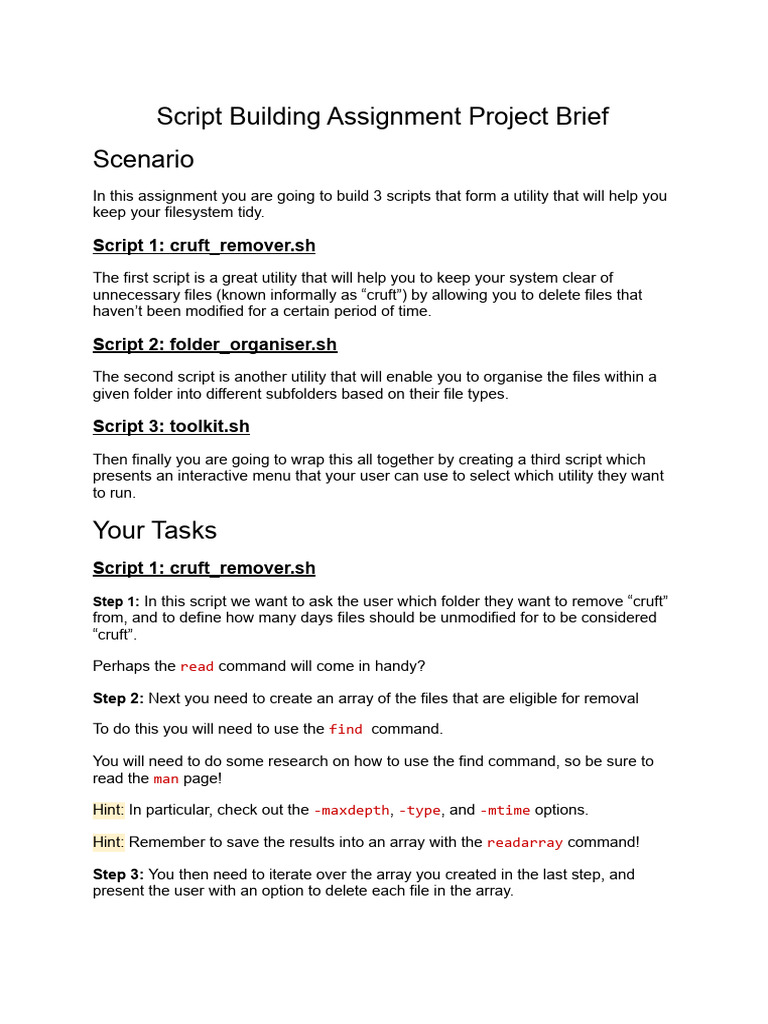 Script Building Assignment Brief | PDF | Computer File | System Software Script Building Assignment Brief | PDF | Computer File | System Software