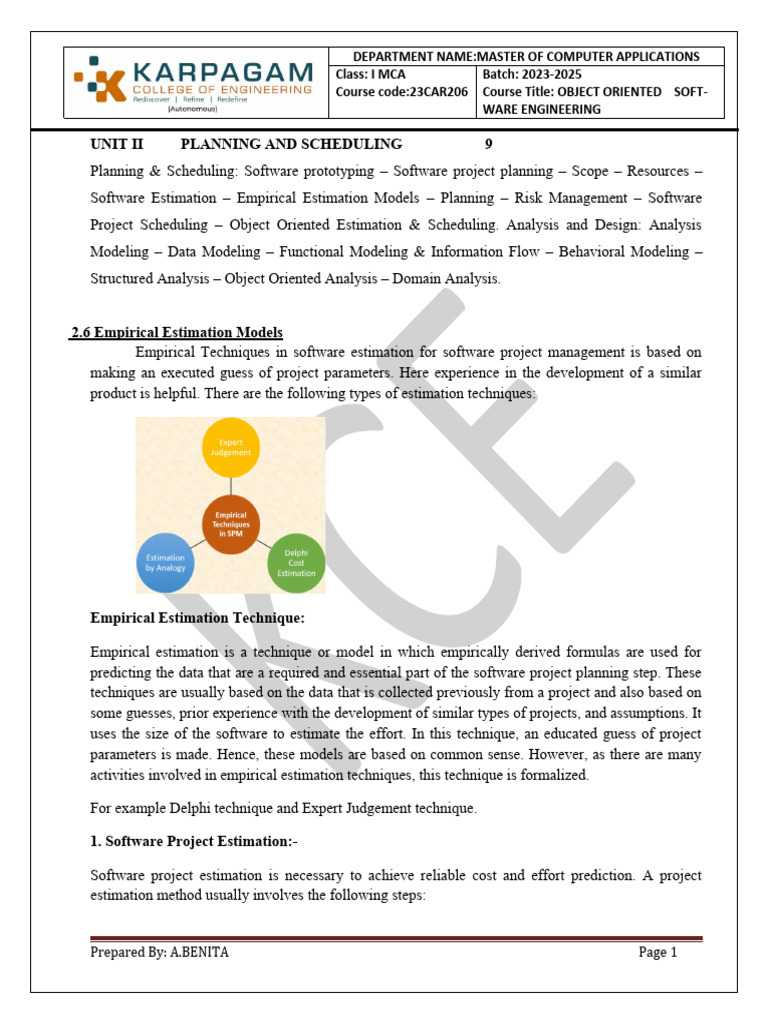 2.6 Emprical Estimation Models | PDF | Object Oriented Programming | Software