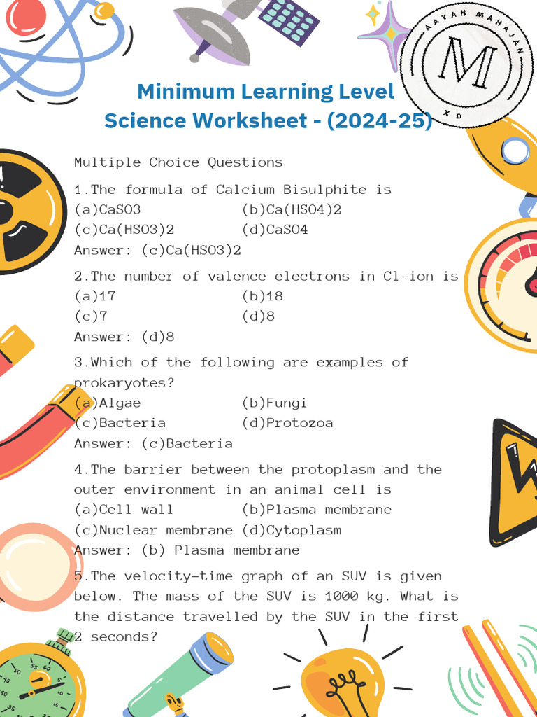 Minimum Learning Level Science Worksheet - (2024-25) | PDF | Earth | Force