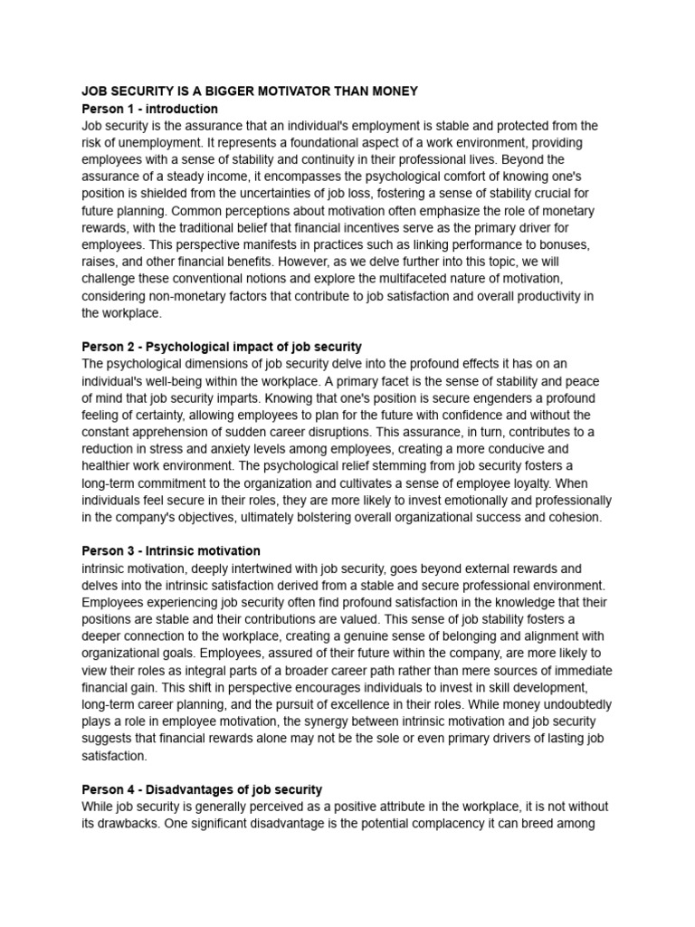 Job Security: Key to Employee Motivation | PDF | Motivation | Motivational