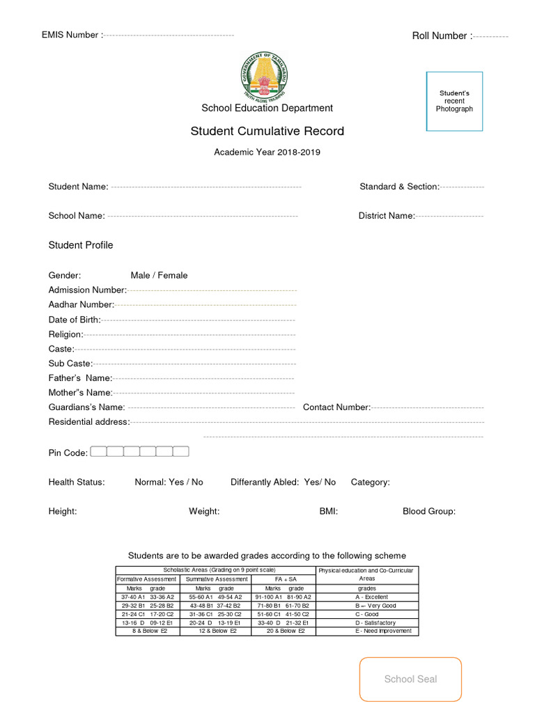 Student Cumulative Record 2018-2019 | PDF