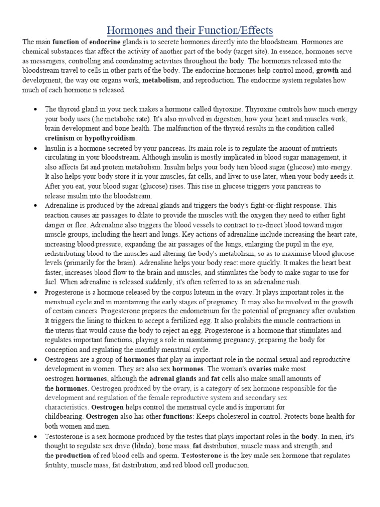 Hormones: Functions and Effects Explained | PDF | Human Body | Hormone
