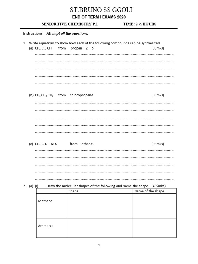 S5 chemistry paper 1 | PDF | Organic Chemistry | Chemistry
