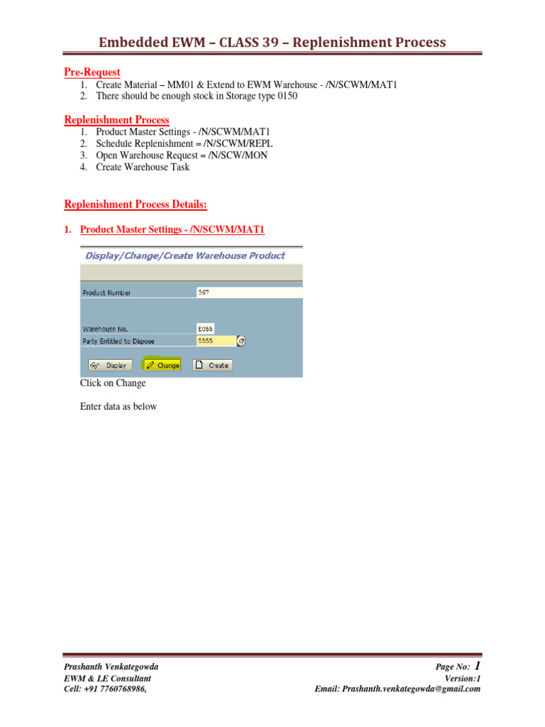 Embedded EWM CLASS 39 - Replenishment Process | PDF | Warehouse | Information Technology