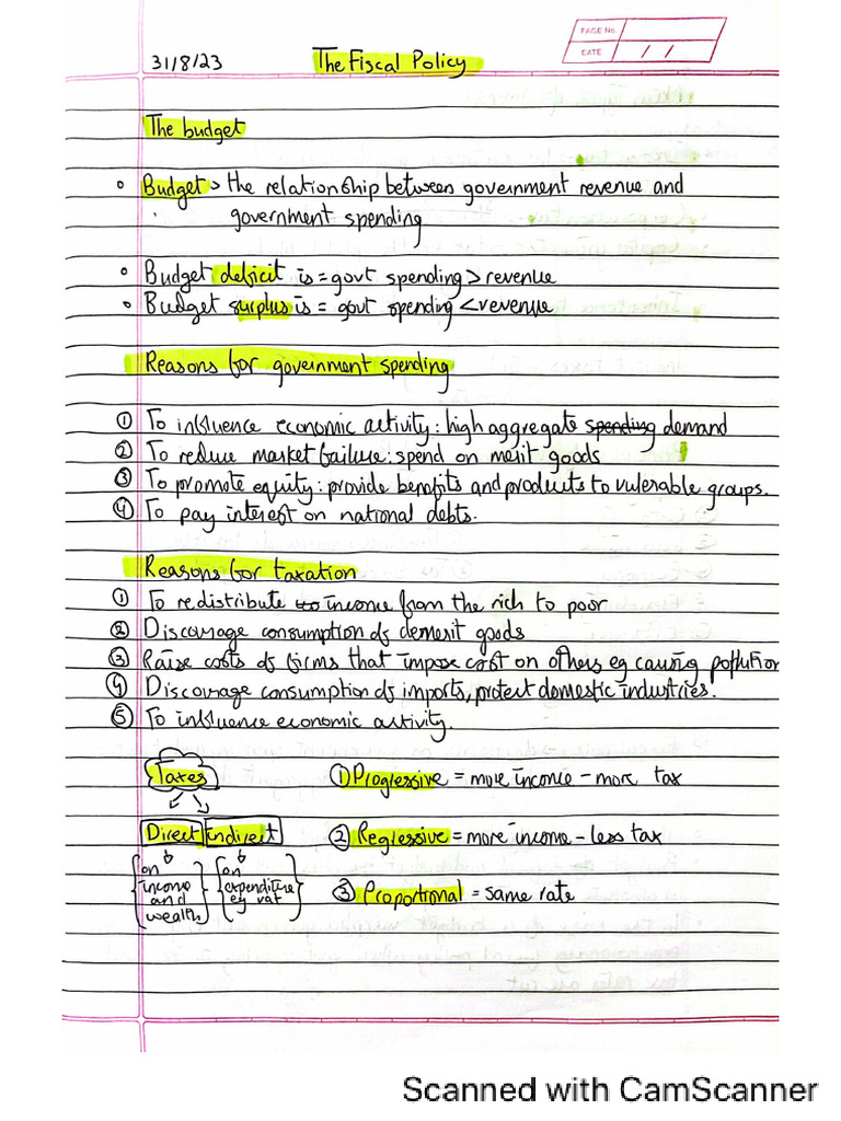 Fiscal Policy (IGCSE Economics) | PDF