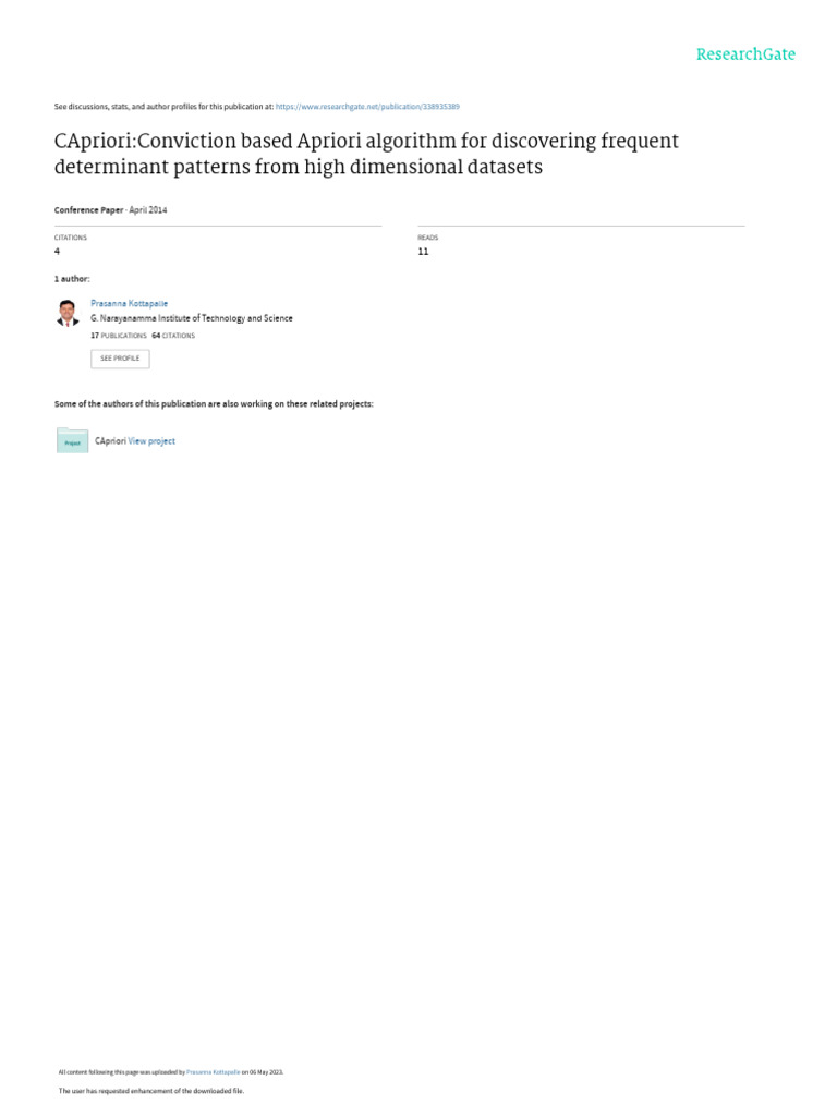 CApriori Conviction Based Apriori Algorithm For Discovering Frequent ... CApriori Conviction Based Apriori Algorithm For Discovering Frequent ...
