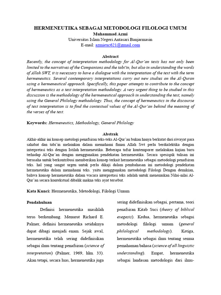 Hermeneutika Sebagai Metodologi Filologi Umum | PDF | Seni & Disiplin Bahasa