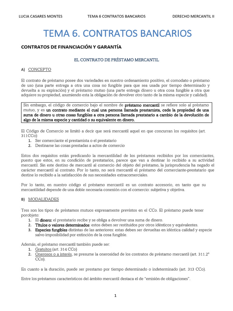 Tema 6 Contratos Bancarios | PDF | Bancos | Pagos