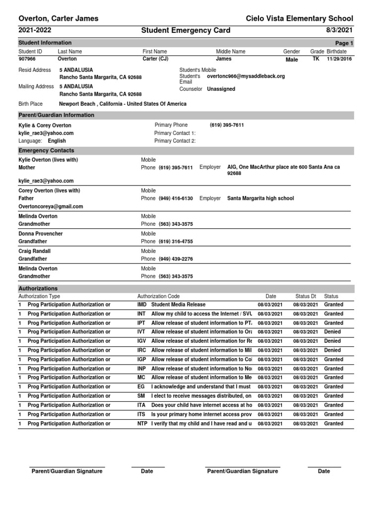 PrintStudentEmergencyCard 20210803 132039 250836e | PDF | Computer ...