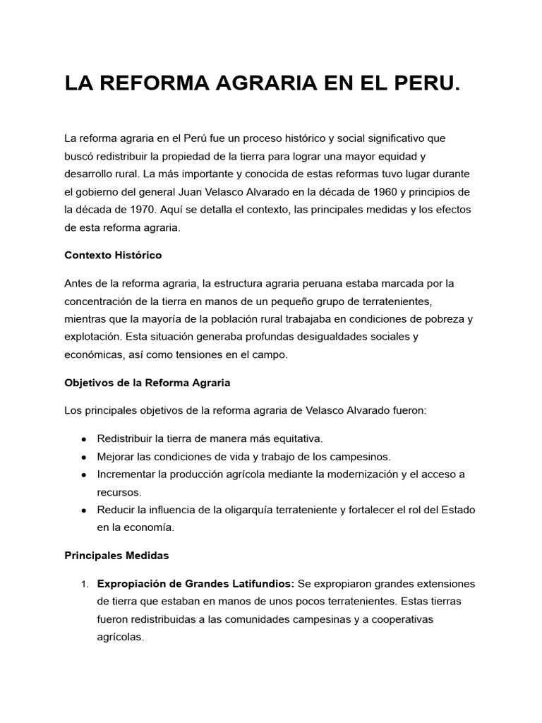 La Reforma Agraria en El Peru | PDF | Agricultura | Reforma agraria