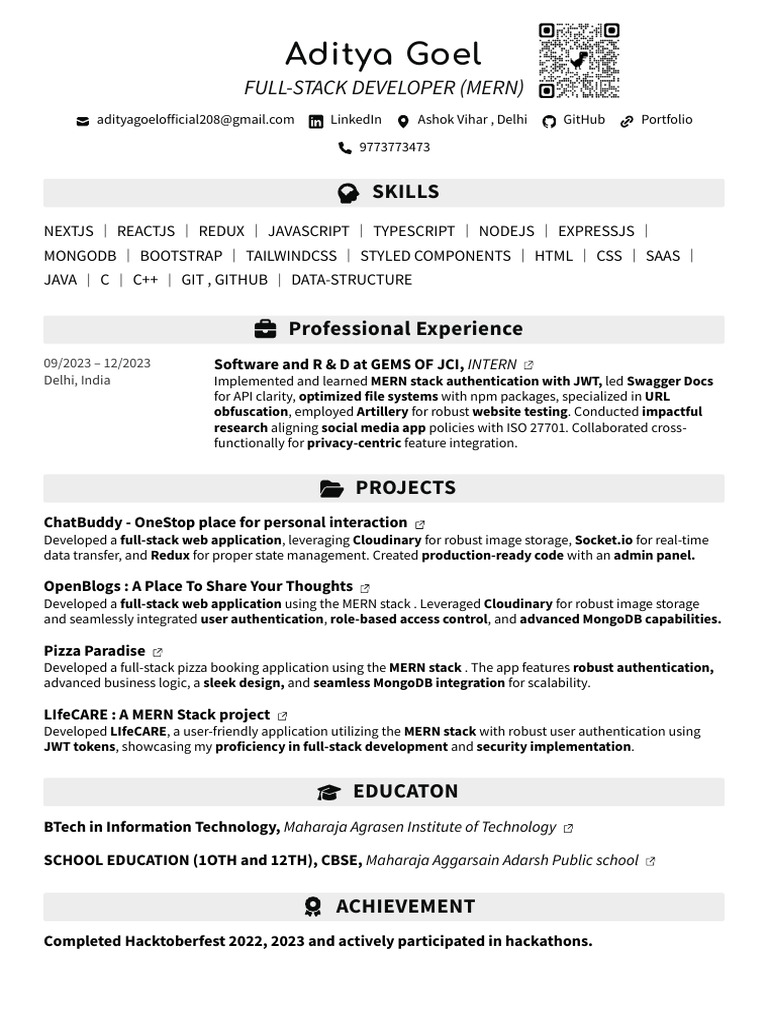Aditya Goel FlowCV Resume 20240429 1 1 | PDF | Application Software | World Wide Web