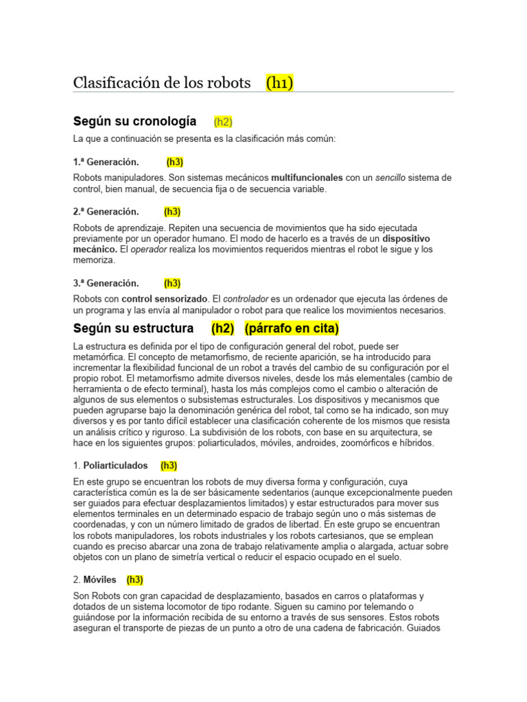 Clasificación de Los Robots - Docx PRACTICA 11 INFORMÁTICA | PDF | Robot | Robótica