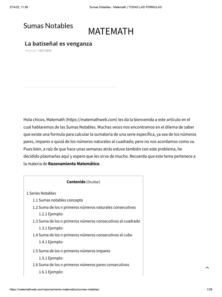 Sumas Notables - Matemath - TODAS LAS FÓRMULAS | Descargar gratis PDF | Notación Matemática ...
