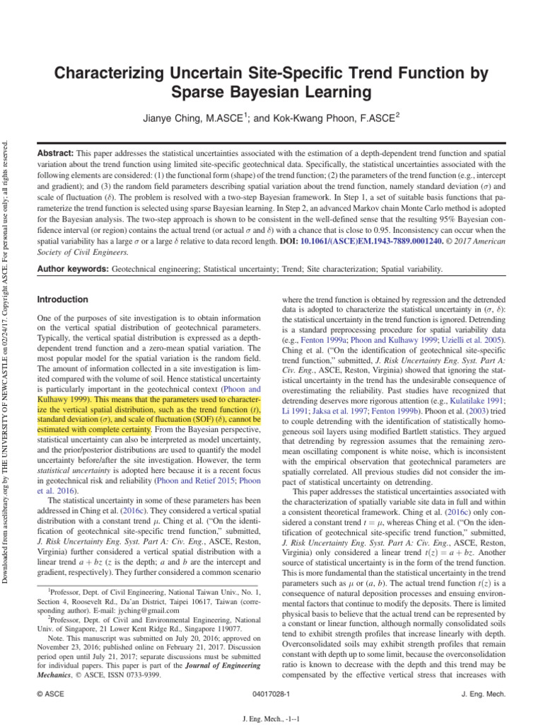 Characterizing Uncertain Site-Specific Trend Function by Sparse Bayesian Learning | PDF ...