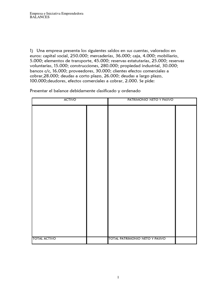Ejercicios de Balance de Situación | PDF | Hoja de balance | Bancos
