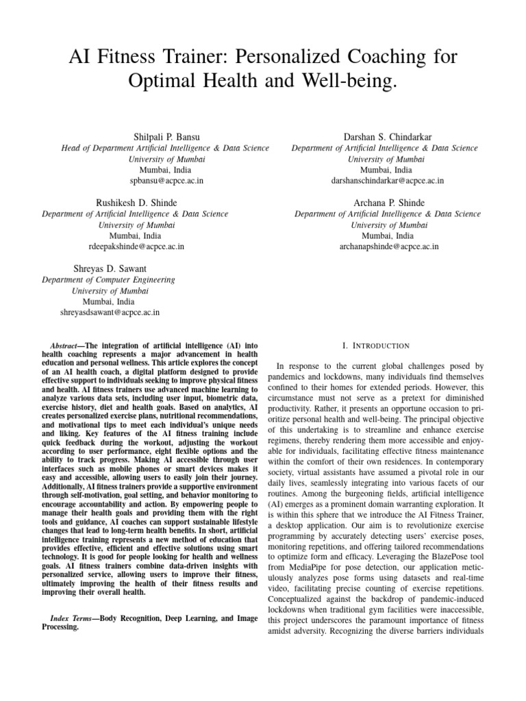 AI Fitness Trainer | PDF | Artificial Intelligence | Intelligence (AI ...