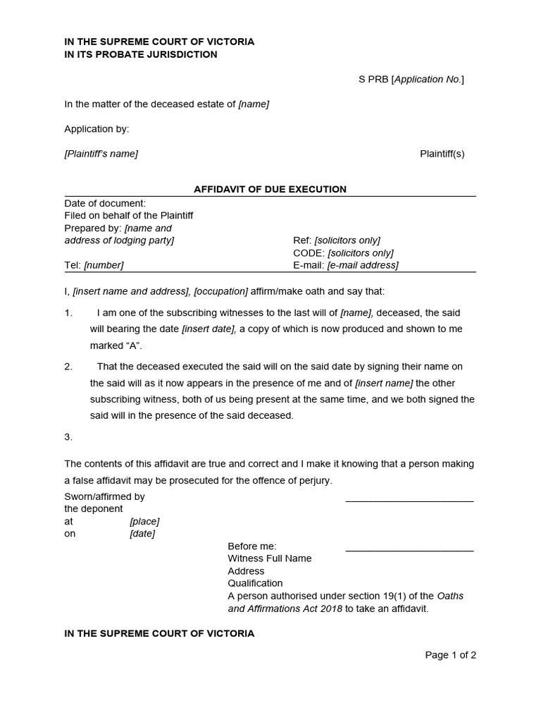 Probate Affidavit of Due Execution | PDF | Affidavit | Civil Law ...