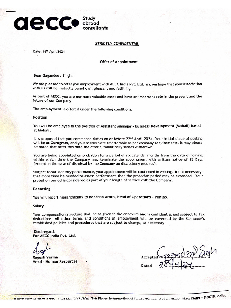 Signed Appointment Letter | PDF