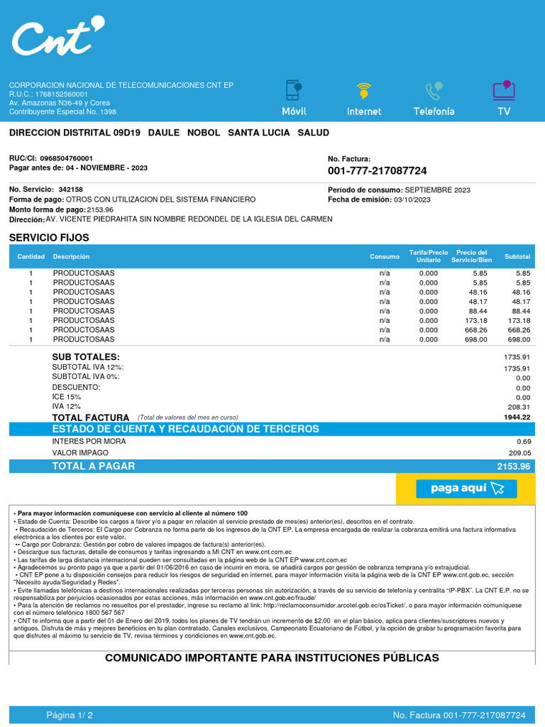 001-777-217087724 Factura CNT | PDF