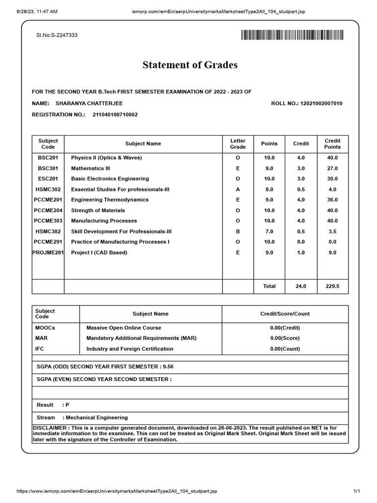 End Sem Marks | PDF | Engineering | Physical Sciences
