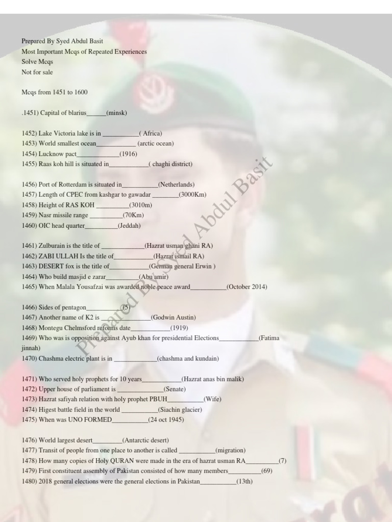 20th PMA Academic Portion By Syed Abdul Basit | PDF | Pakistan