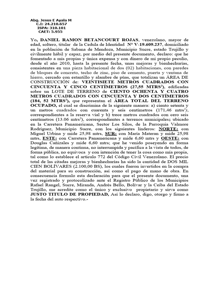 Declaración de Propiedad de Daniel Betancourt | PDF