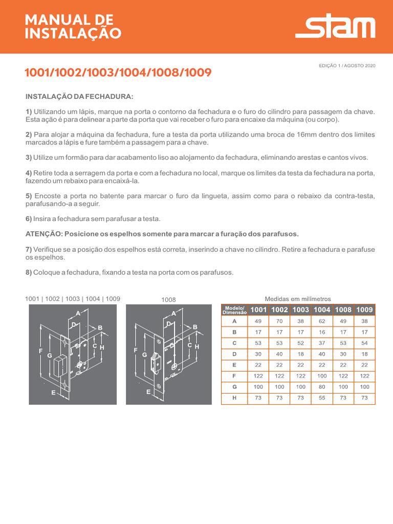 Stam Manual e Garantia Fechaduras 1001 1002 1003 1004 1008 1009 | PDF ...